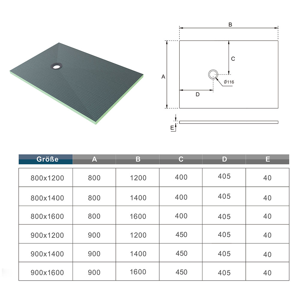 Aica 1200x800mm Wet Room Shower Tray Kit With Waste Various Sizes 40mm ...